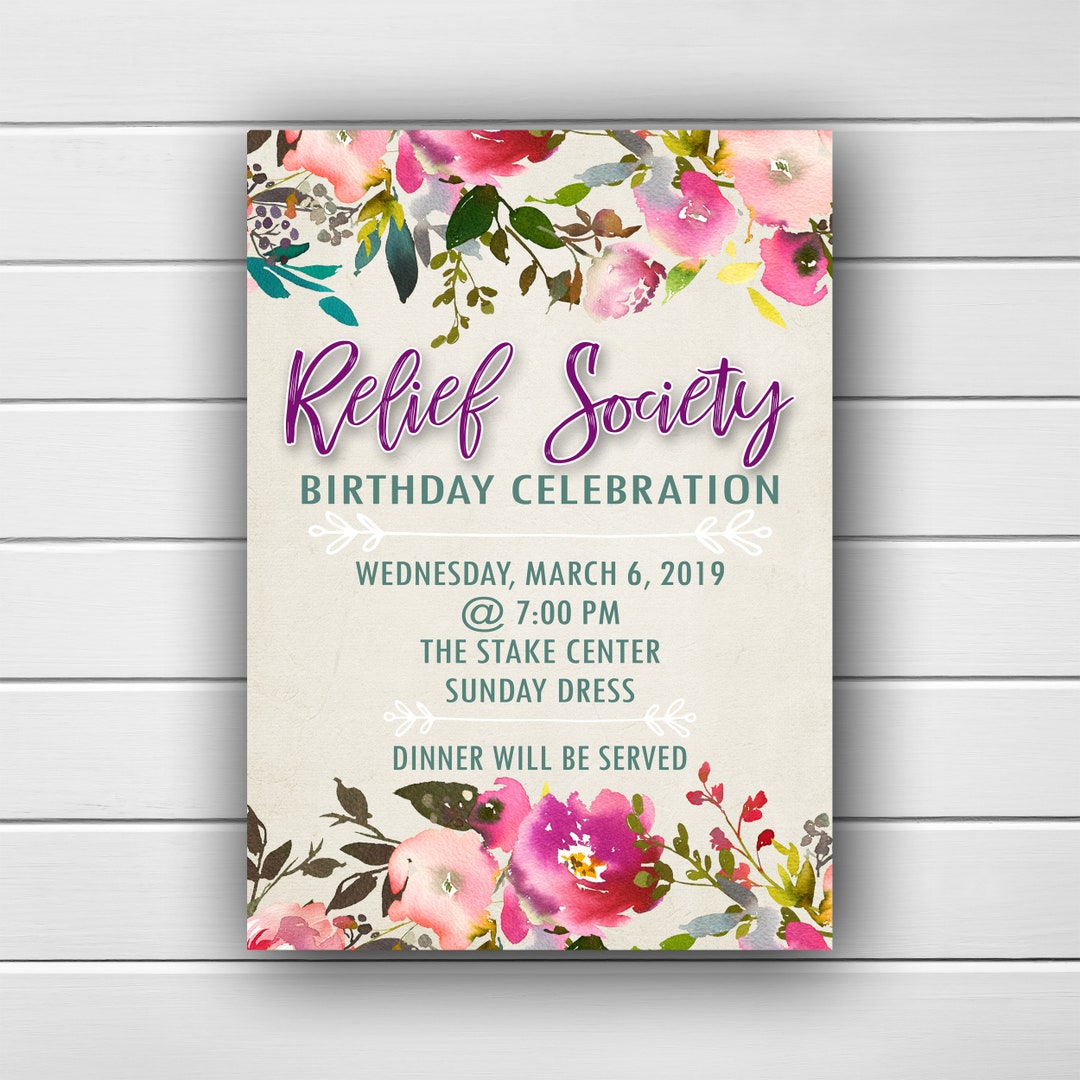 Relief Society Birthday Invitations, LDS Relief Society Printable ...