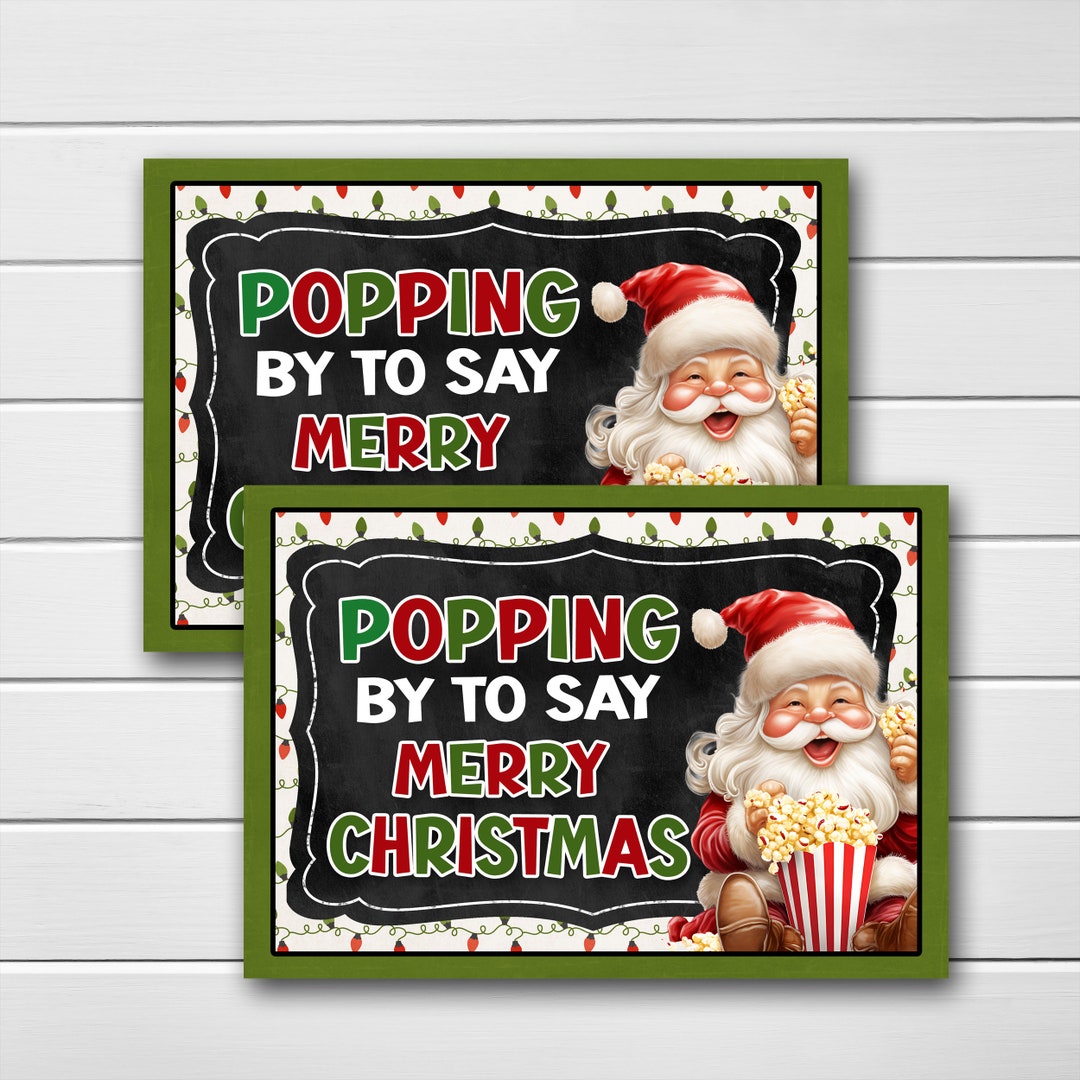 Printable Popcorn Merry Christmas Tag, Printable Christmas Tag, Easy ...