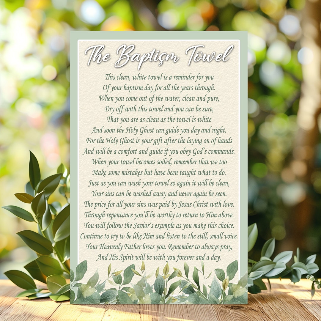 LDS Baptism Gift, Baptism Towel Poem, LDS Baptism Printable, Baptism ...