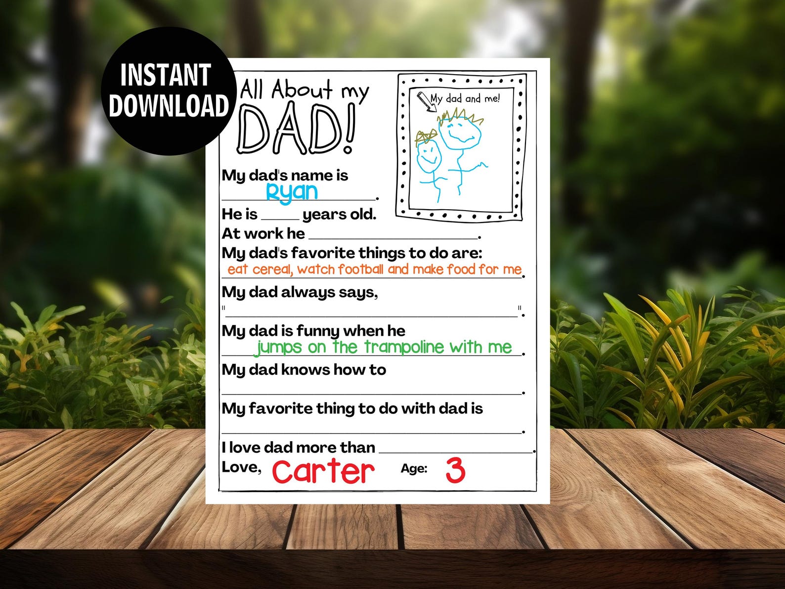 Printable All About My Dad Questionnaire, Fill in the Blank Fathers Day ...