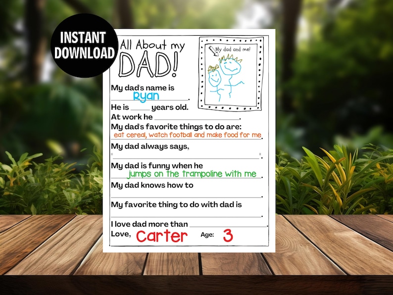 Printable All About My Dad Questionnaire, Fill in the Blank Fathers Day ...