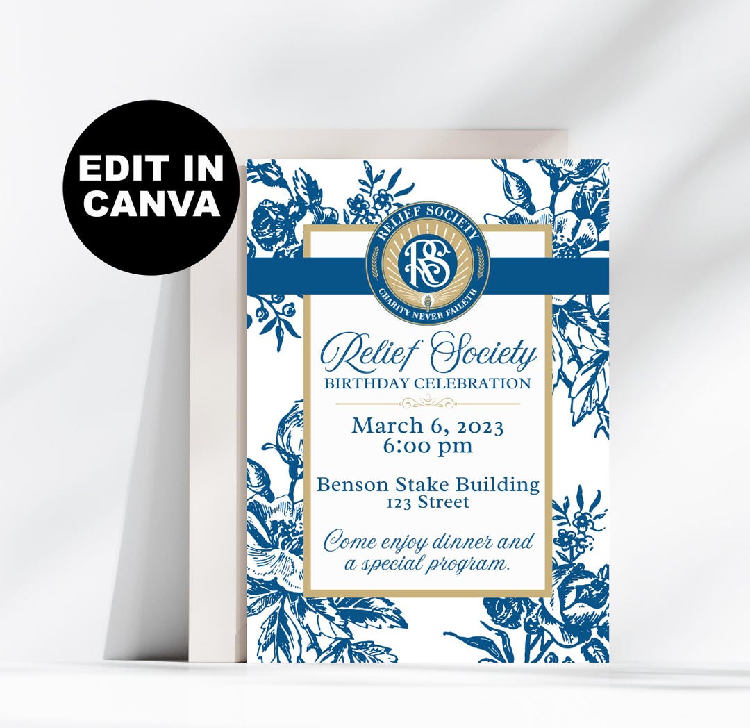 Relief Society Birthday Invitation, Editable LDS, Relief Society ...