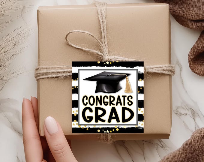 Printable Graduation Gift Tag With Watercolor Grad Cap | Black and Gold ...