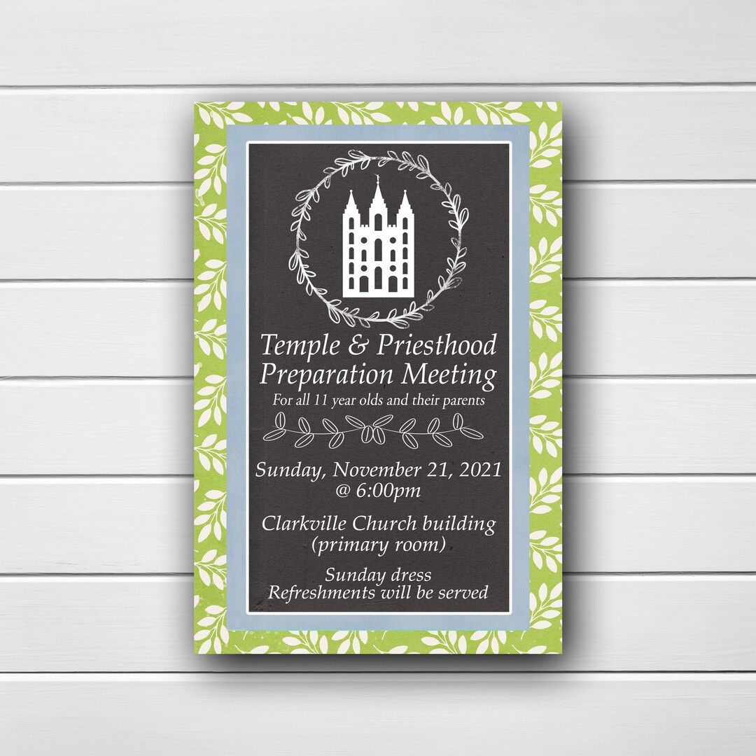 LDS Temple Priesthood Preparation Invitation, Temple Invite, Primary ...