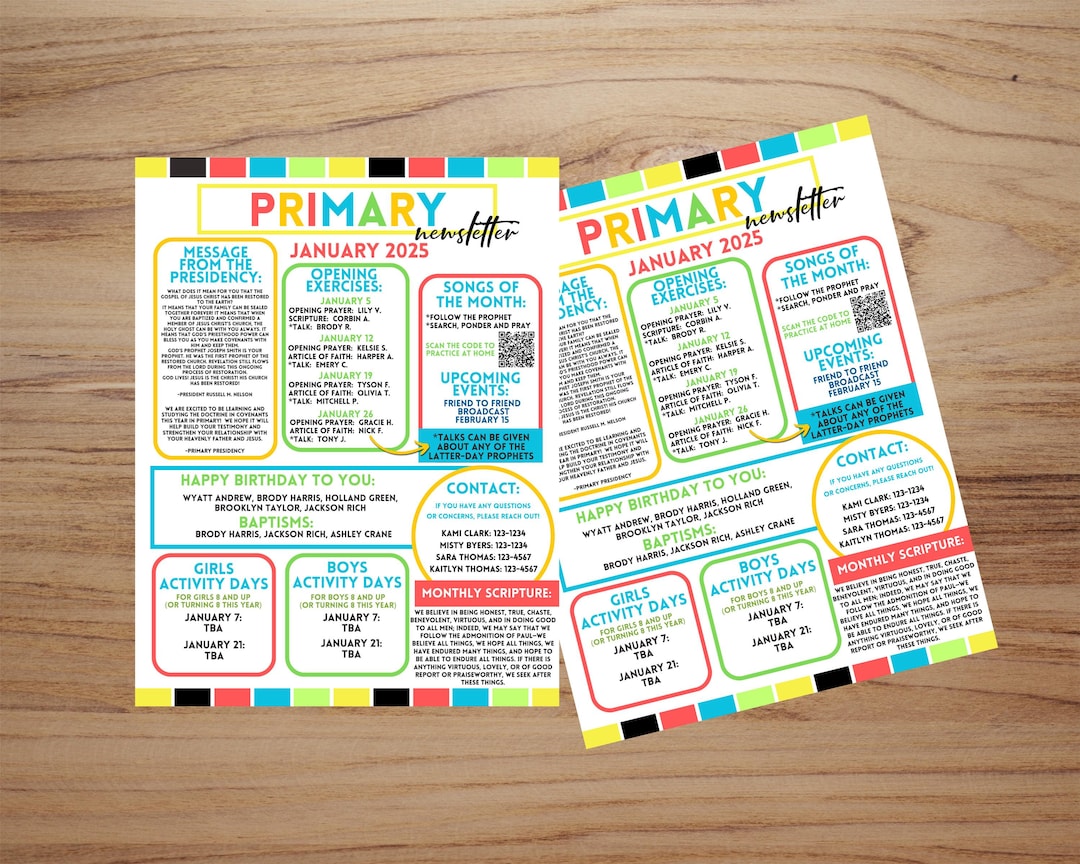 Primary Newsletter Template, LDS Primary Printable Newsletter, Primary ...