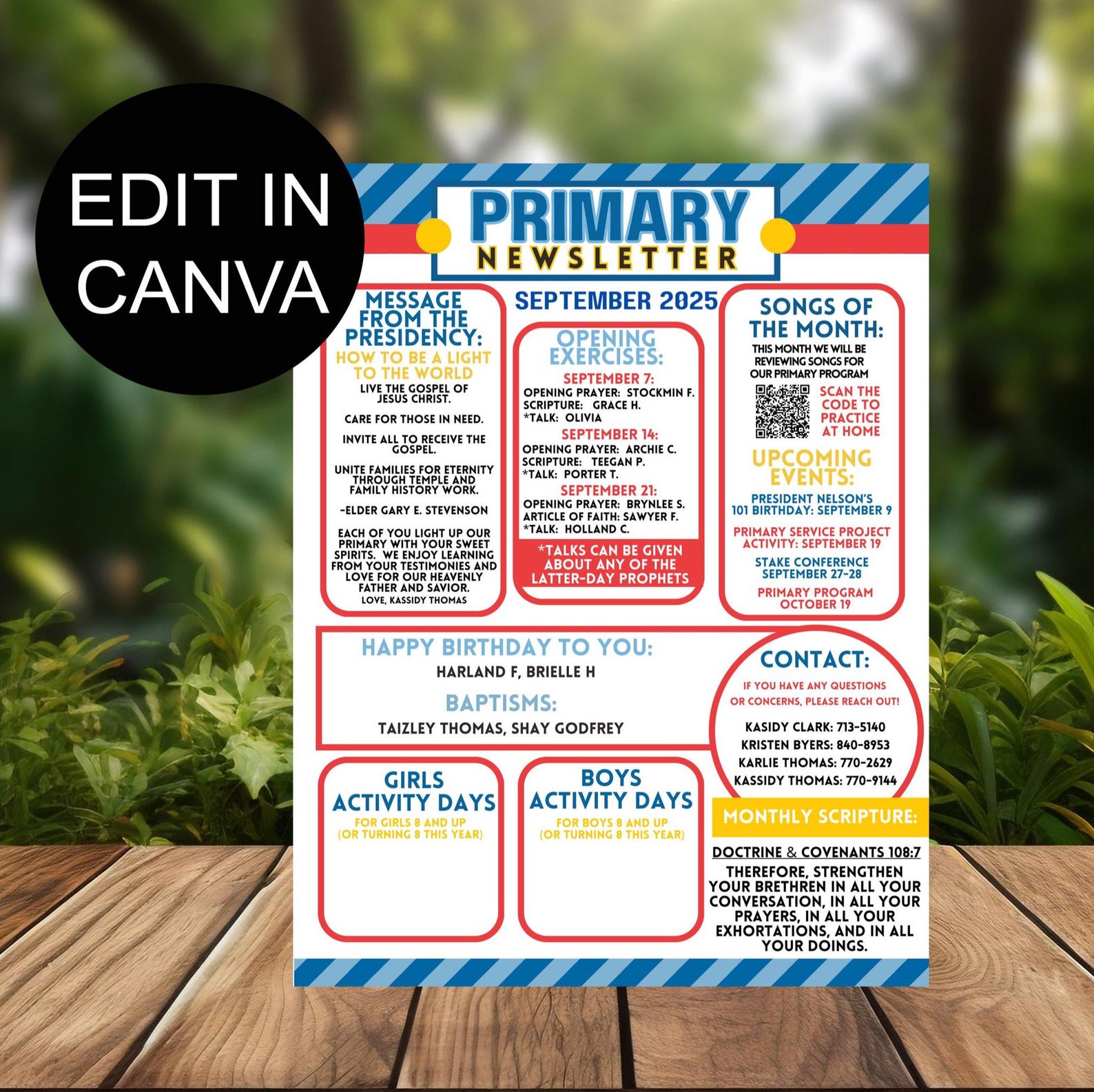 Primary Newsletter Template, LDS Primary Printable Newsletter, Primary ...