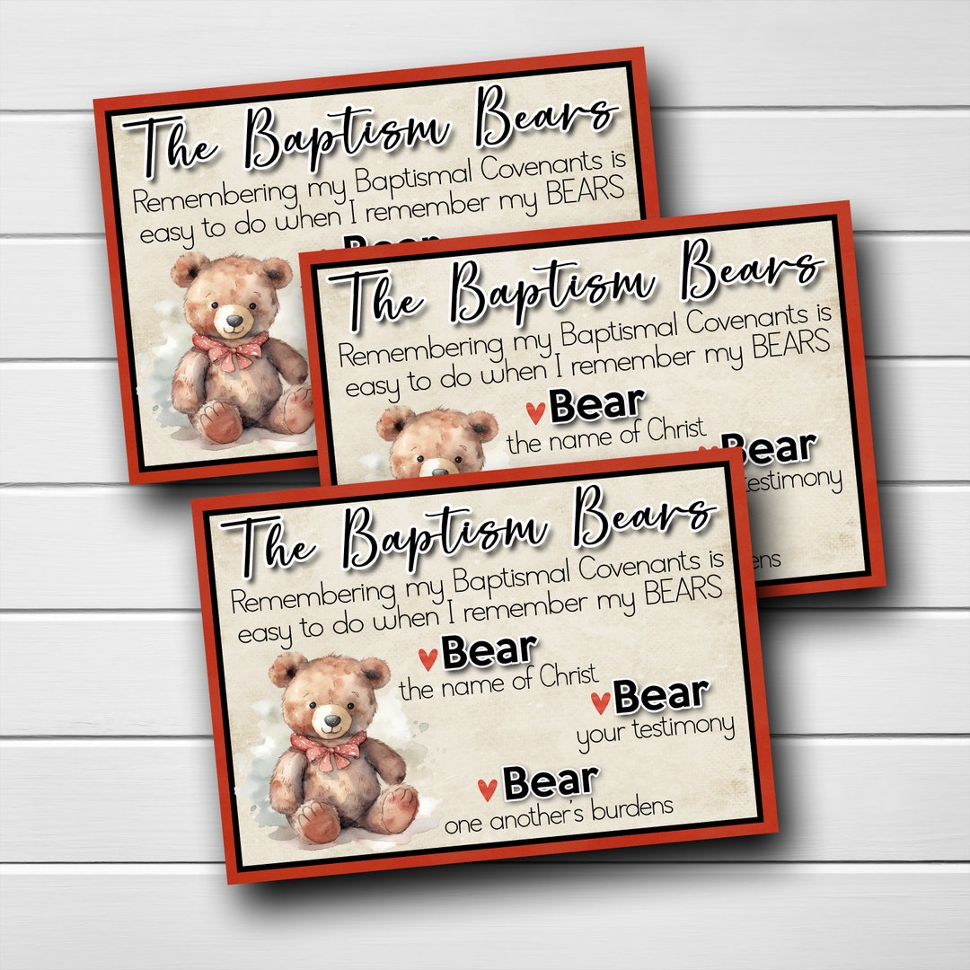 Baptism Bears Printable for LDS Baptism, LDS Baptism Gift, CTR, Choose ...