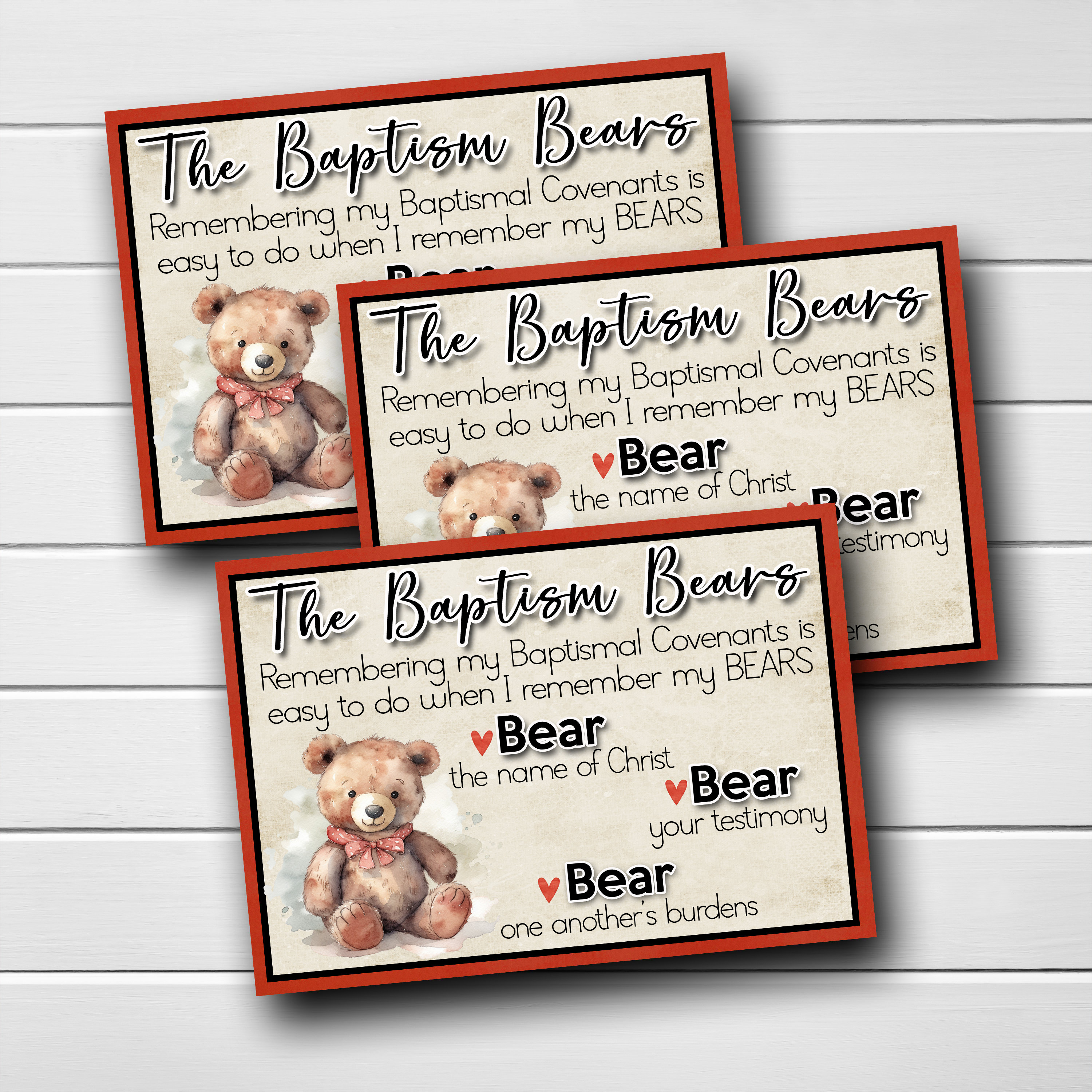 Baptism Bears Printable for LDS Baptism, LDS Baptism Gift, CTR, Choose ...