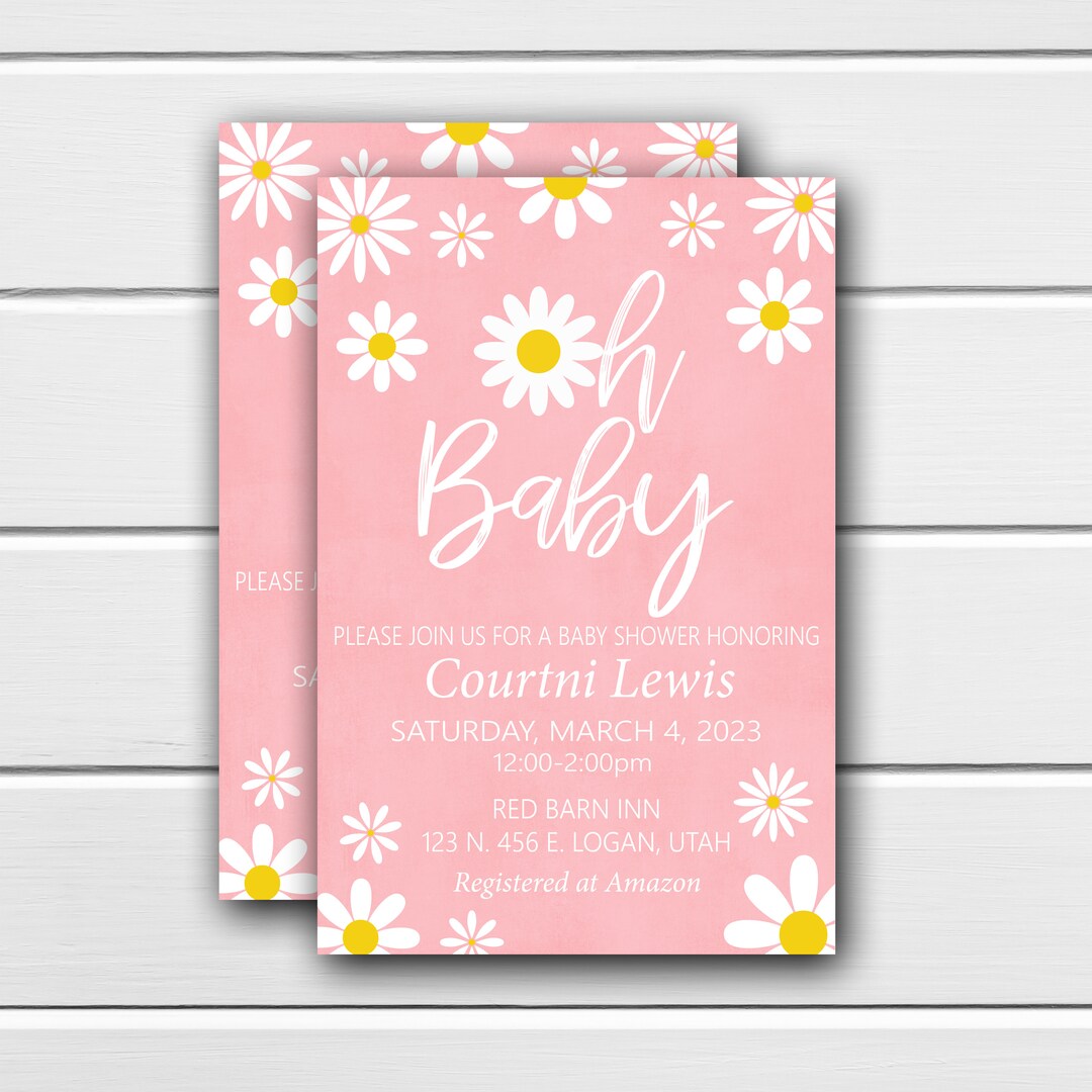 Daisy Baby Shower Invitation, Floral Daisy Baby Shower Invitation, Girl ...