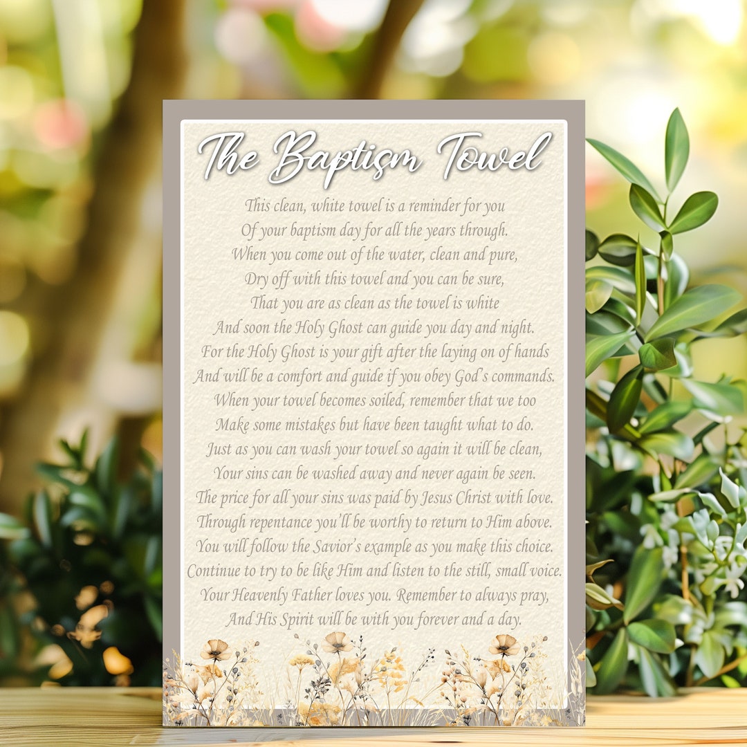 LDS Printable, Baptism Gift, Baptism Towel Poem, LDS Baptism Printable ...