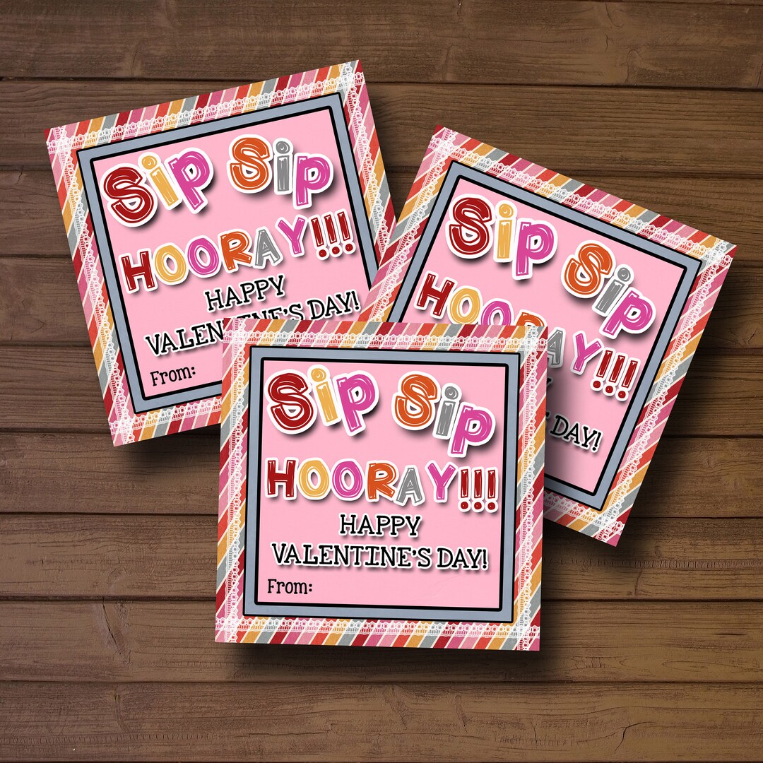 Sip Sip Hooray Valentine, Straw Valentine's Day Printable, Valentine ...