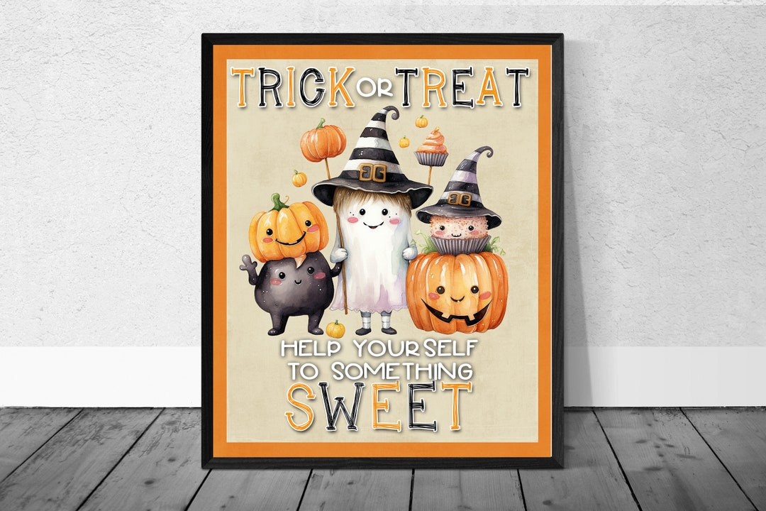 Trick or Treat Sign, Trick or Treat Door Sign, Printable Trick or Treat ...