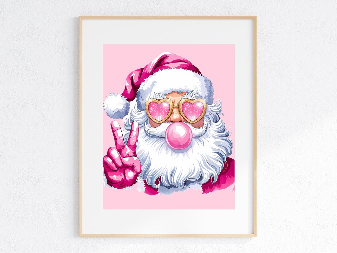 Pink Santa Wall Art Pink Christmas Girly Santa Claus Print Cute Pink ...