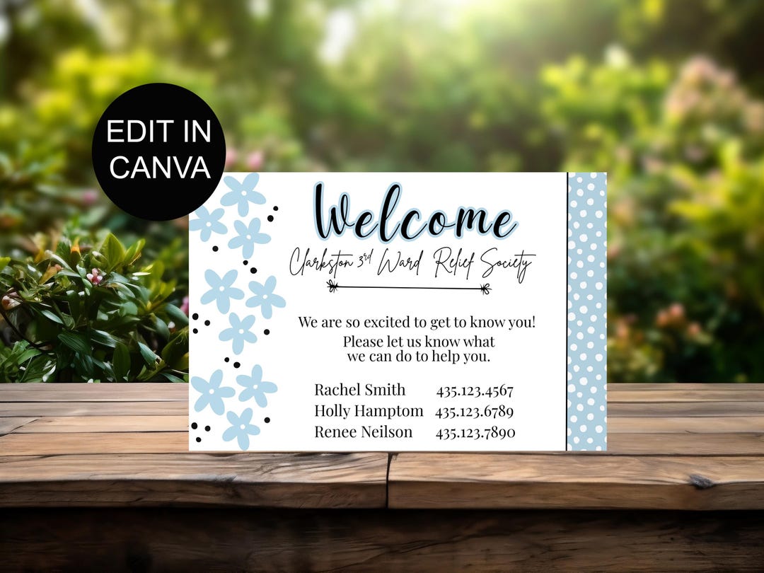 Relief Society Welcome Card, Welcome to the Ward, LDS Postcard, Relief ...