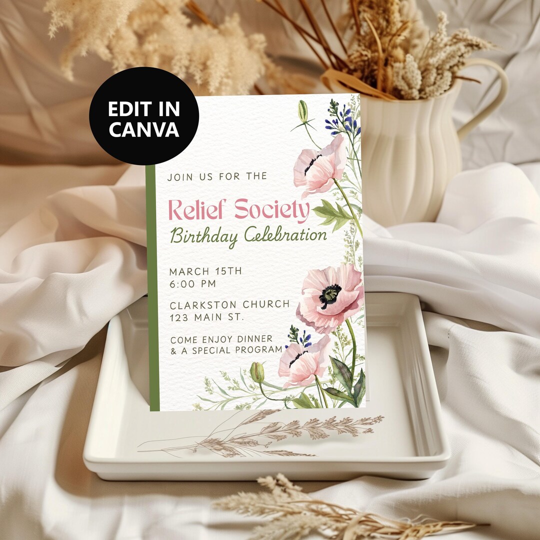 LDS Invitation, LDS Printable Invitation, Relief Society Birthday ...