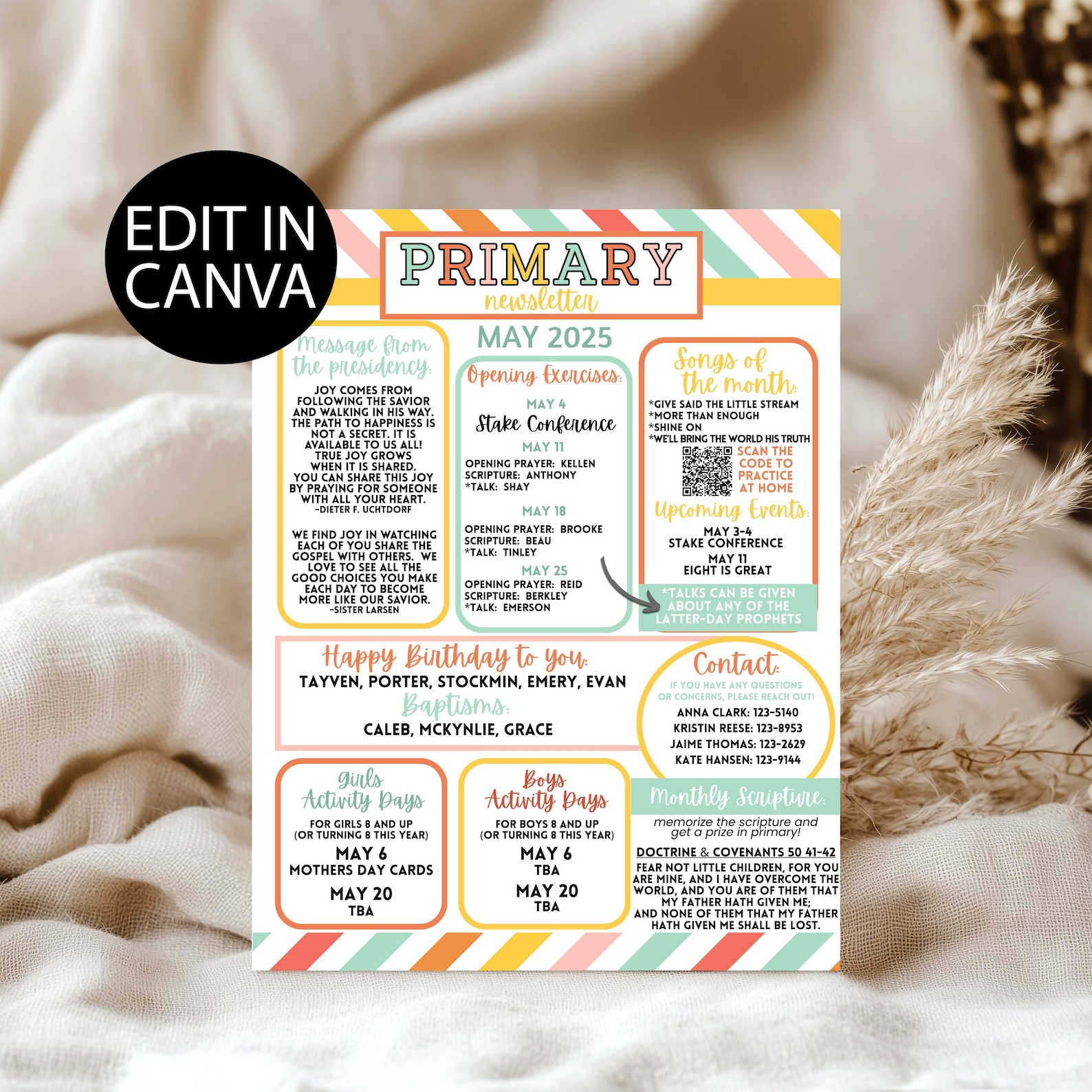 LDS Primary Newsletter Template, Printable Newsletter Primary, LDS ...