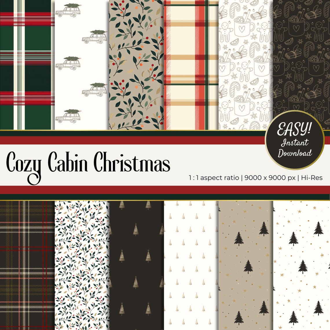 Cozy Cabin Christmas Digital Paper and Digital Seamless Patterns for ...