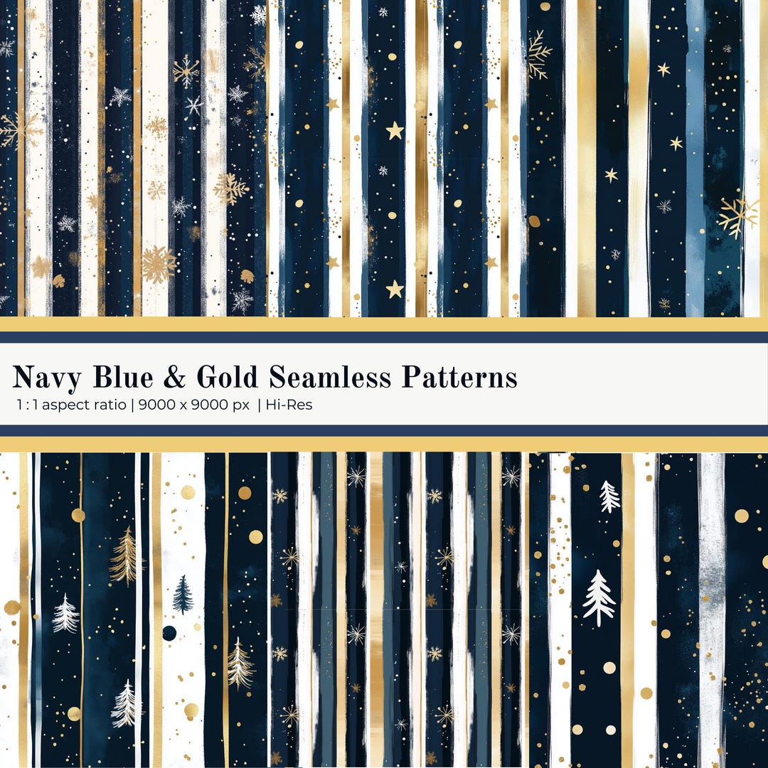 Navy Blue and Gold Digital Seamless Patterns, Navy Digital Paper ...