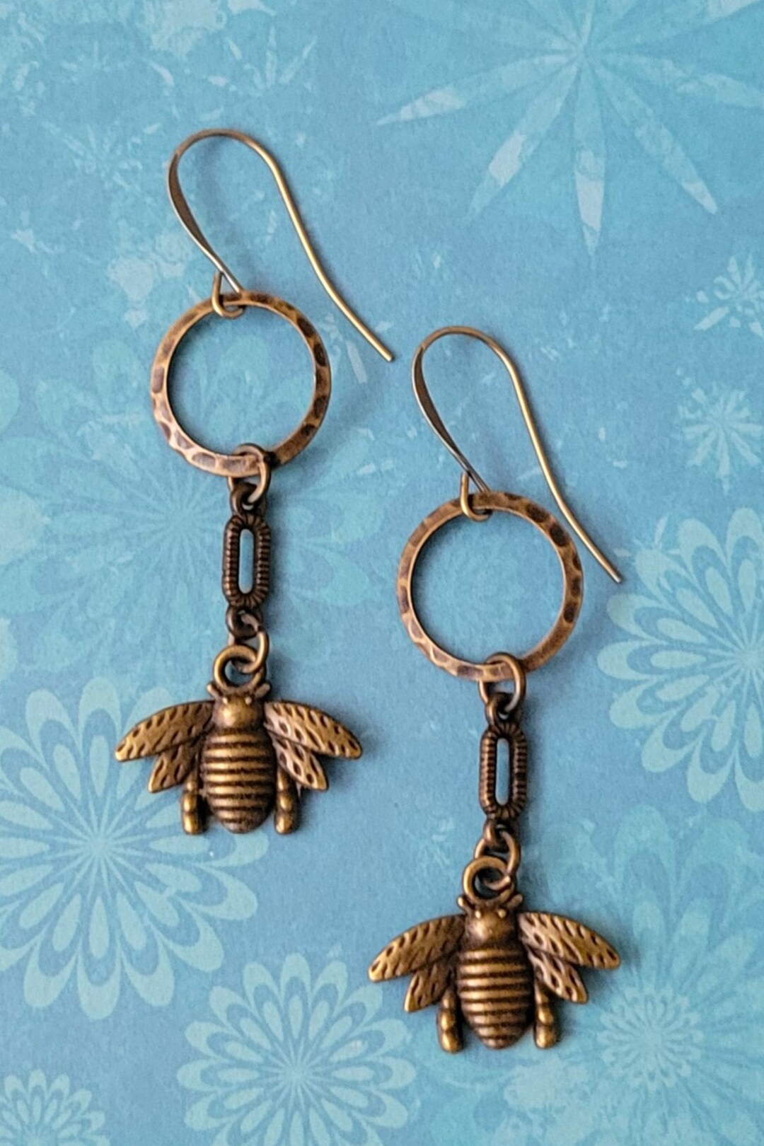 HONEY BEE Bronze Charm Earrings Brass Hook Earwires Bumble Bee, Insect ...