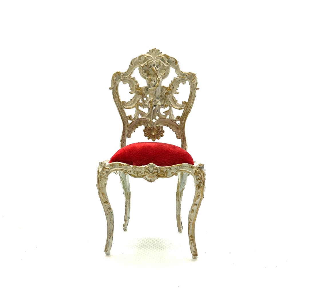 12th Scale Miniature Rococo Metal Chair With Red Velvet Cushion Alison ...