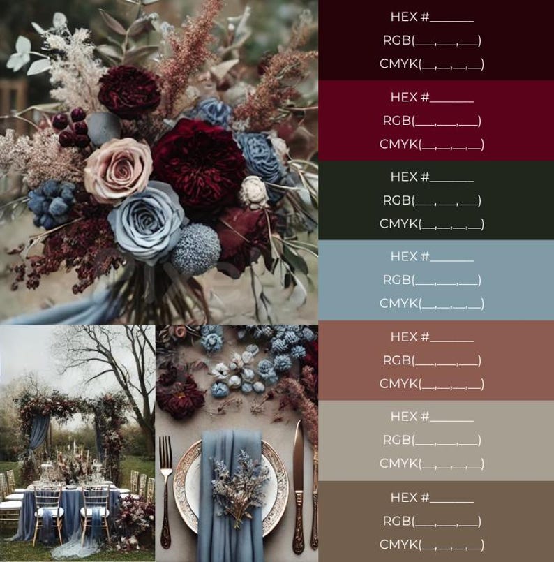 Elegant Moody Wedding Color Palette With Hex, CMYK, and RGB Codes - Etsy