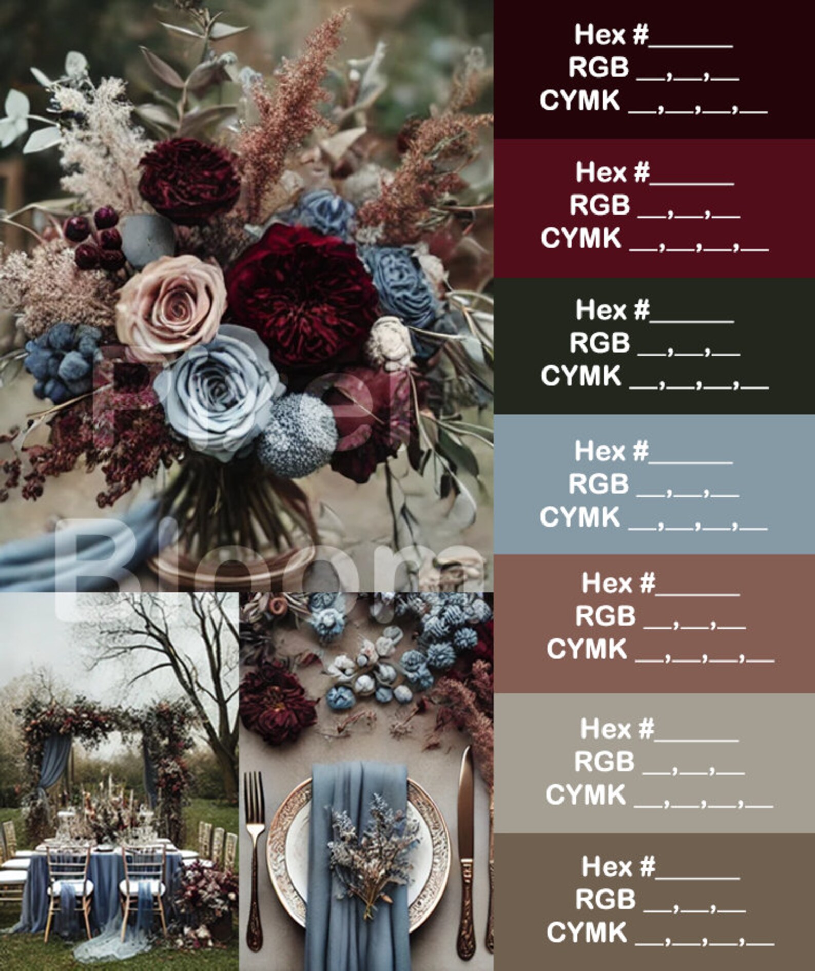 Elegant Moody Wedding Color Palette With Hex, CYMK, and RGB Codes - Etsy