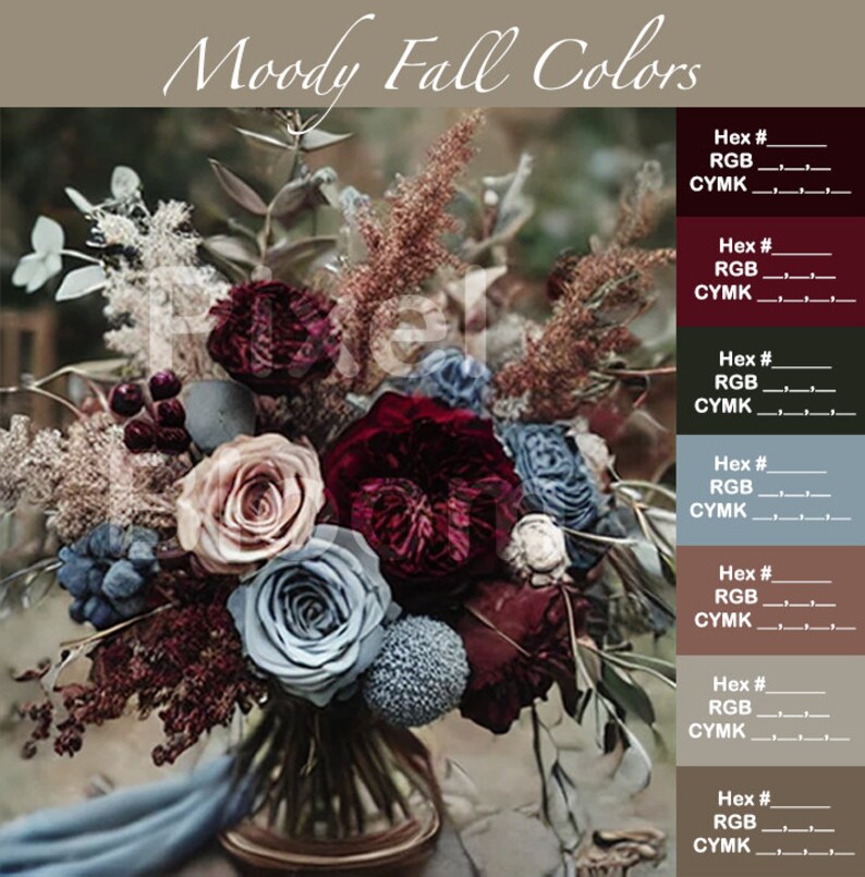 Elegant Moody Wedding Color Palette With Hex, CYMK, and RGB Codes - Etsy