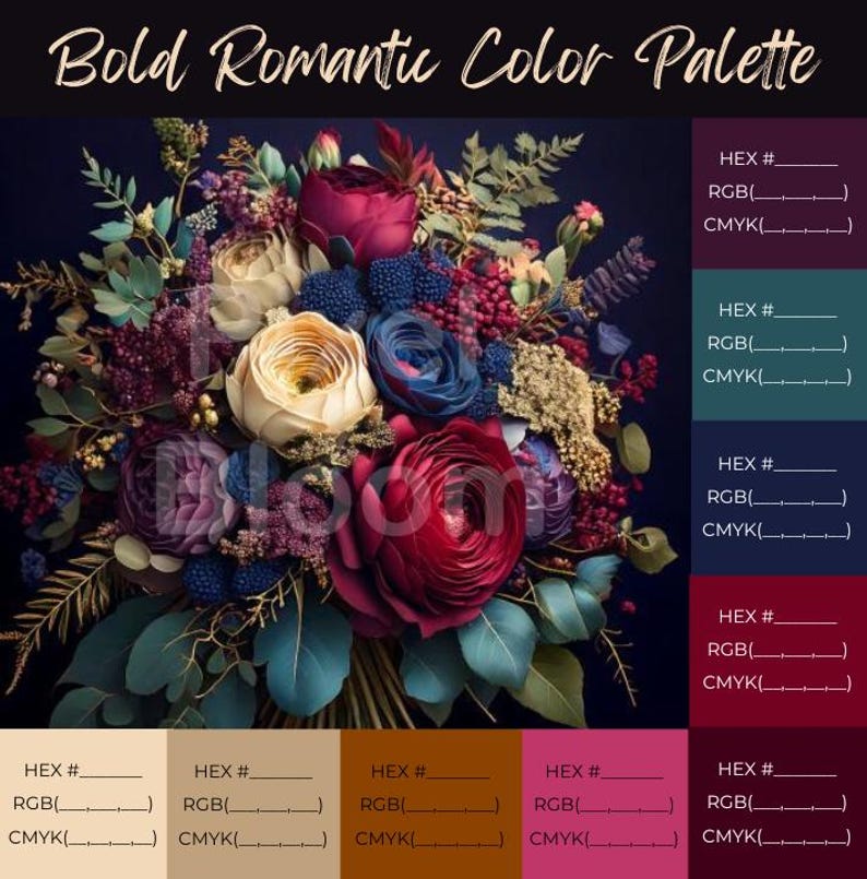 Bold Romantic Color Palette With Hex, CMYK, and RGB Codes - Etsy