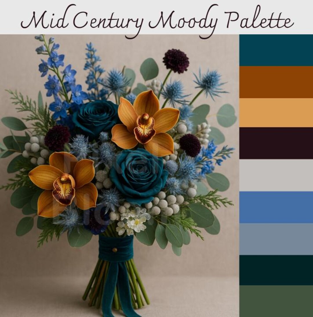 Mid Century Wedding Color Palette | Moody Winter Theme - Etsy