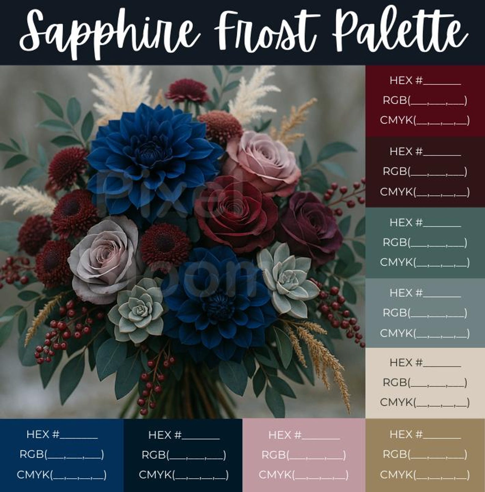 Sapphire Frost Wedding Color Palette With Hex, CMYK, and RGB Codes - Etsy