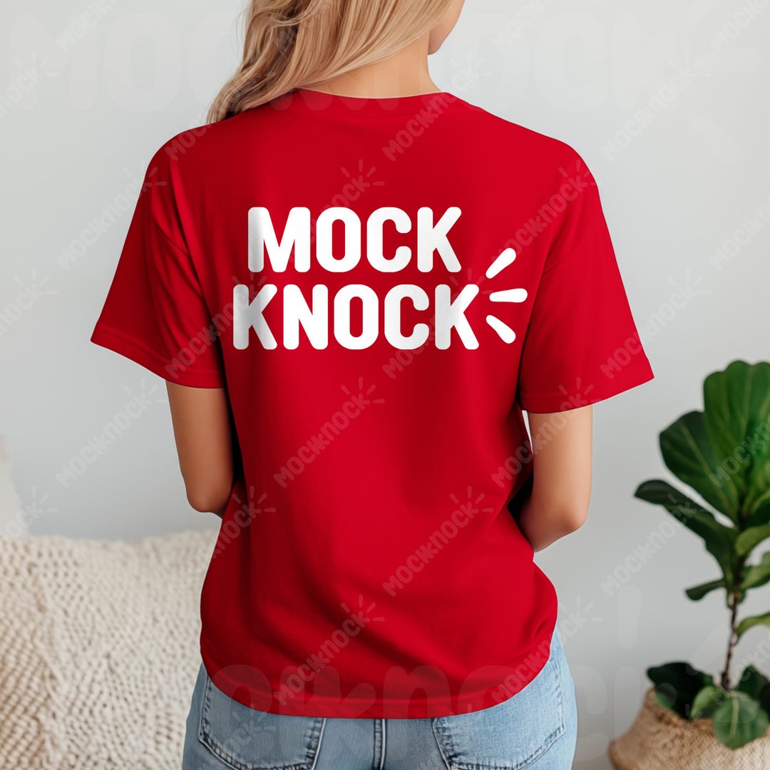 Gildan 64000 Red Tshirt Mockup | G640 Red T-shirt | Red Back Model Mock ...