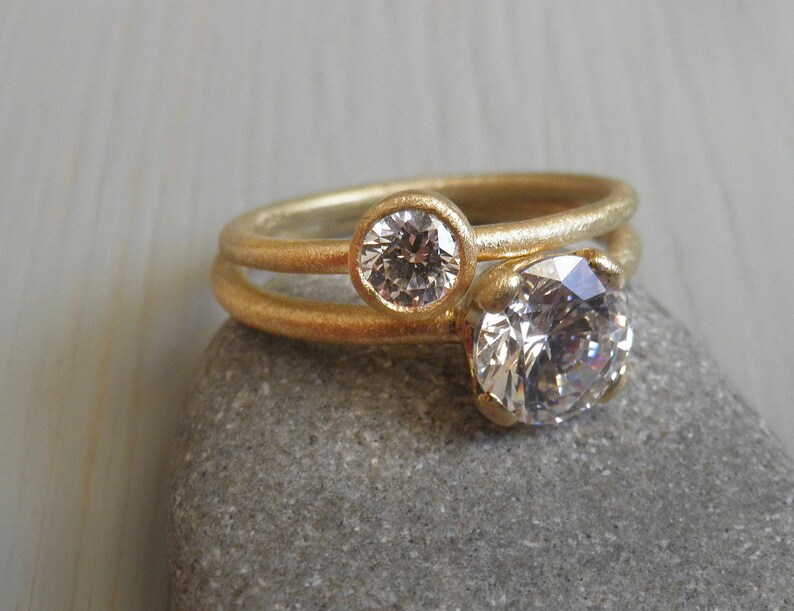 Engagement Rings Set, 18k Solid Gold Rings, Wedding Rings, Vintage ...