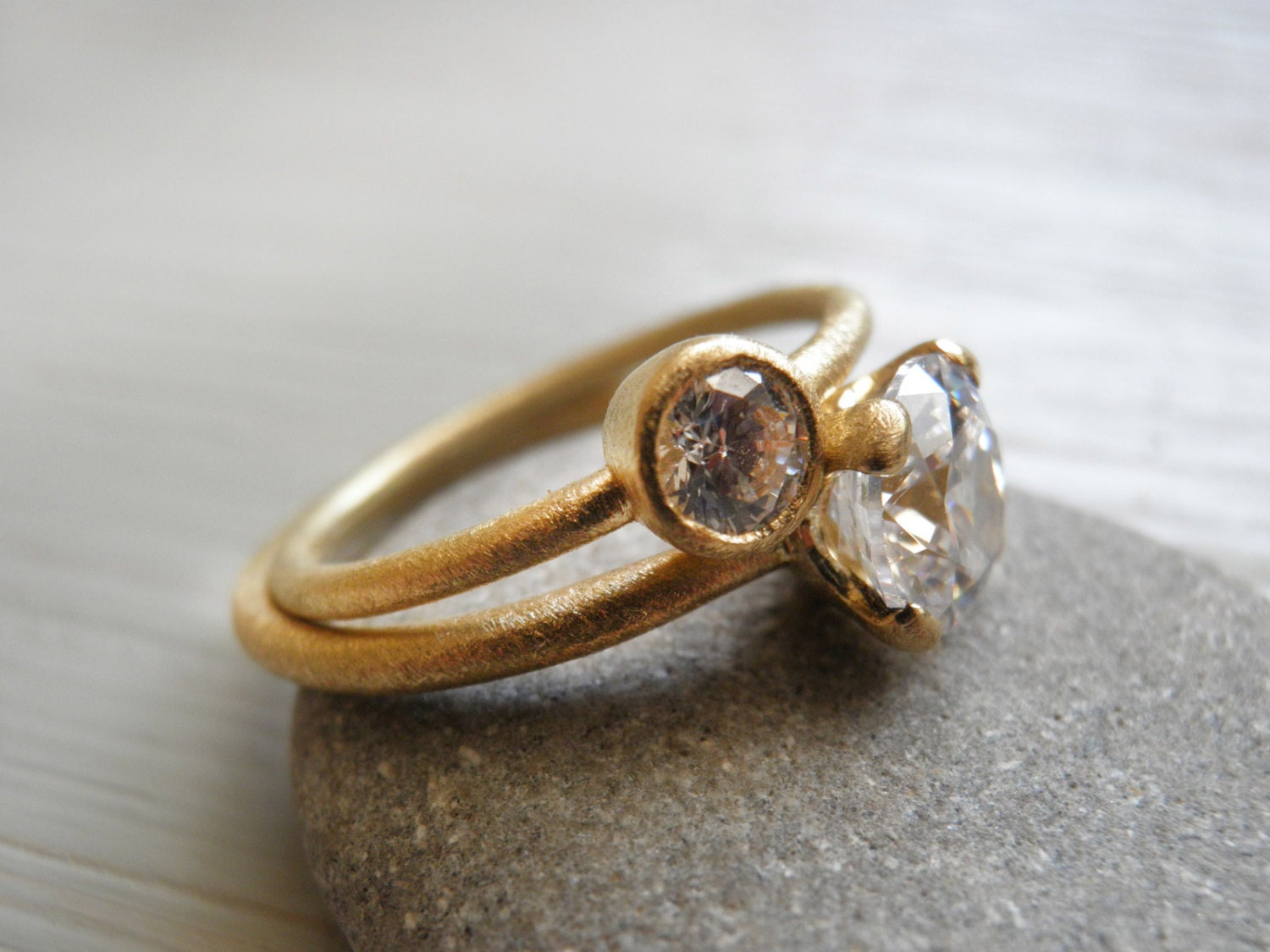 Engagement Rings Set, 18k Solid Gold Rings, Wedding Rings, Vintage ...