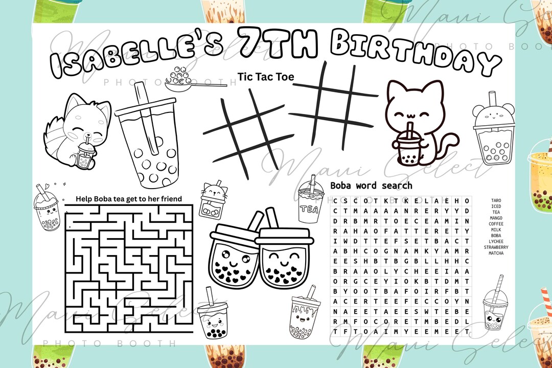 Kids Boba-themed Coloring and Activity Page - Etsy Australia