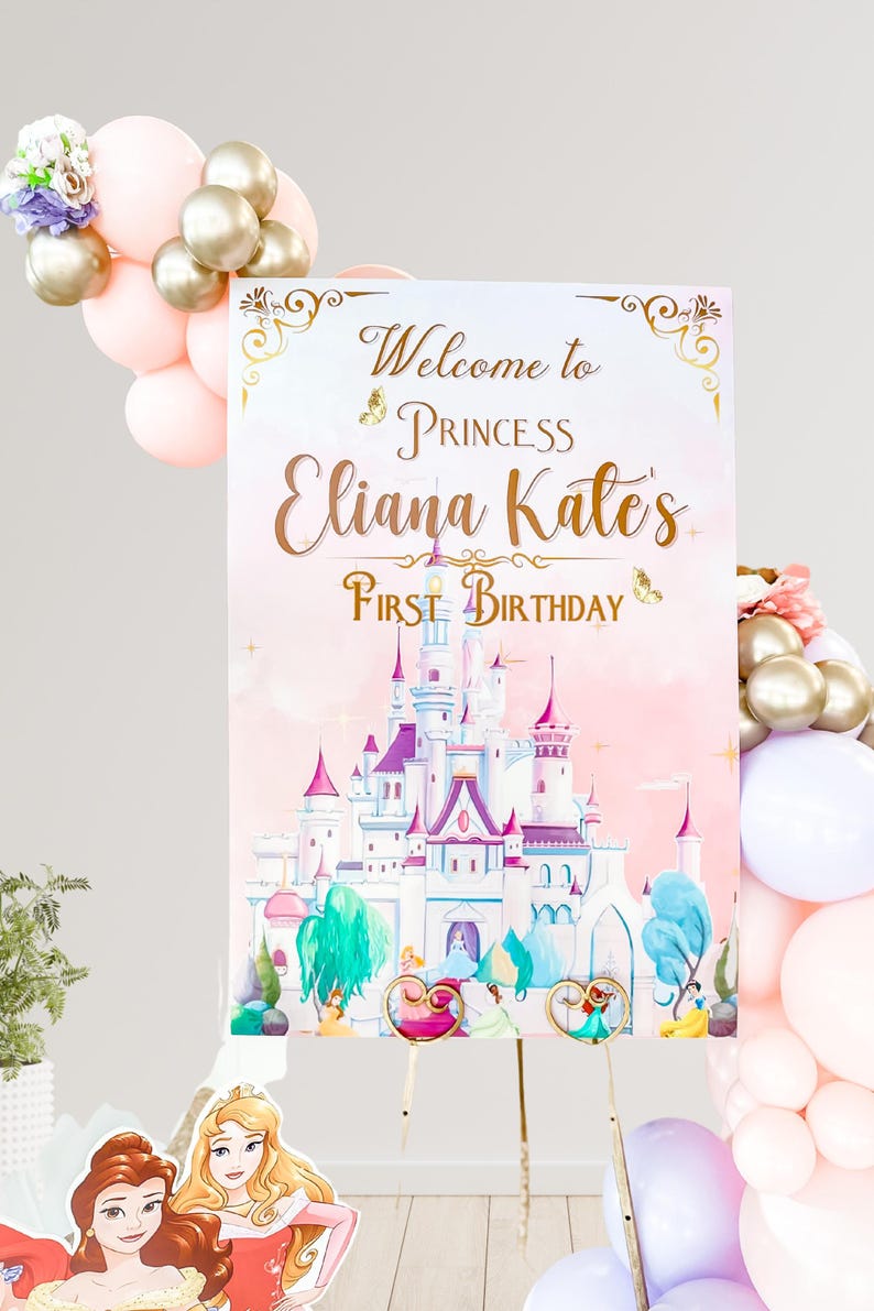 Disney Princess Themed First Birthday Welcome Sign - Etsy
