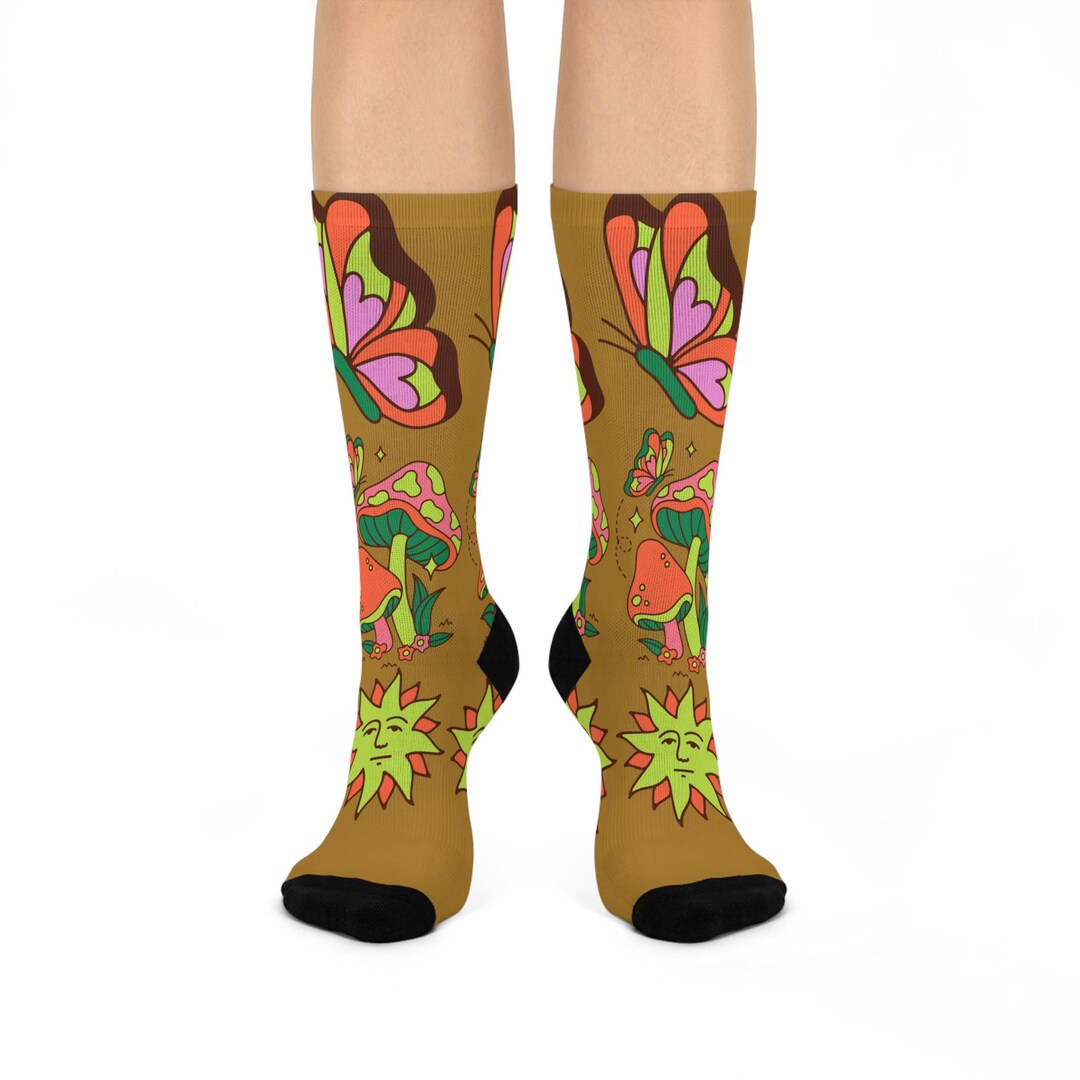 Hippie Mushroom Socks Boho Retro Festival Footwear, Funky Psychedelic ...