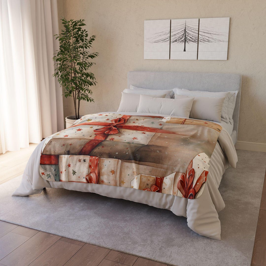 Holiday Gift Stack Fleece Sherpa Blanket Cozy Christmas Presents Throw ...