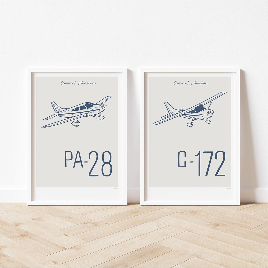 Set of 2 Aeroplane Posters, Light Aircraft, Home Office, Wall Art for ...