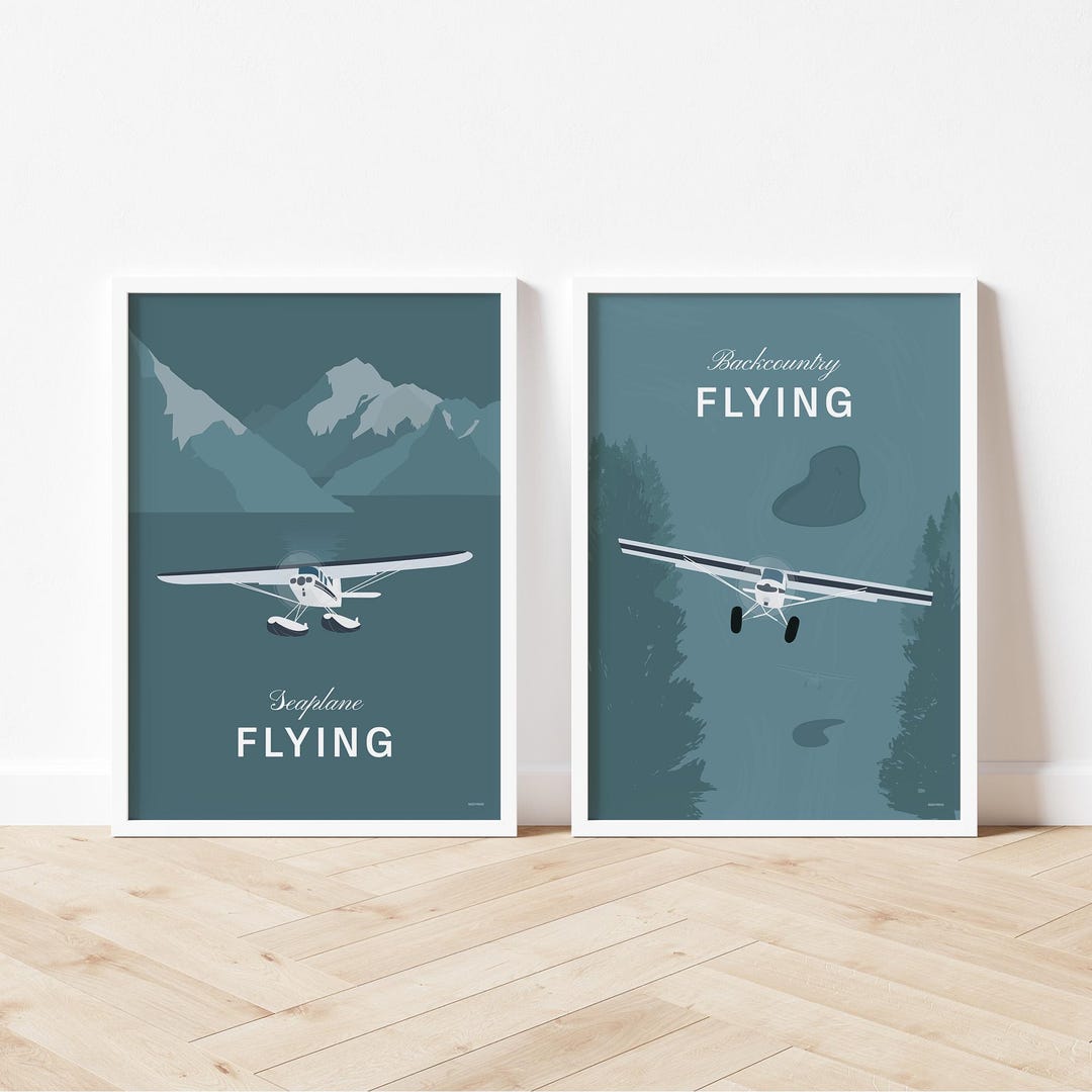 Set of 2 Aeroplane Posters, Adventure Flying, Airplane Wall Art ...