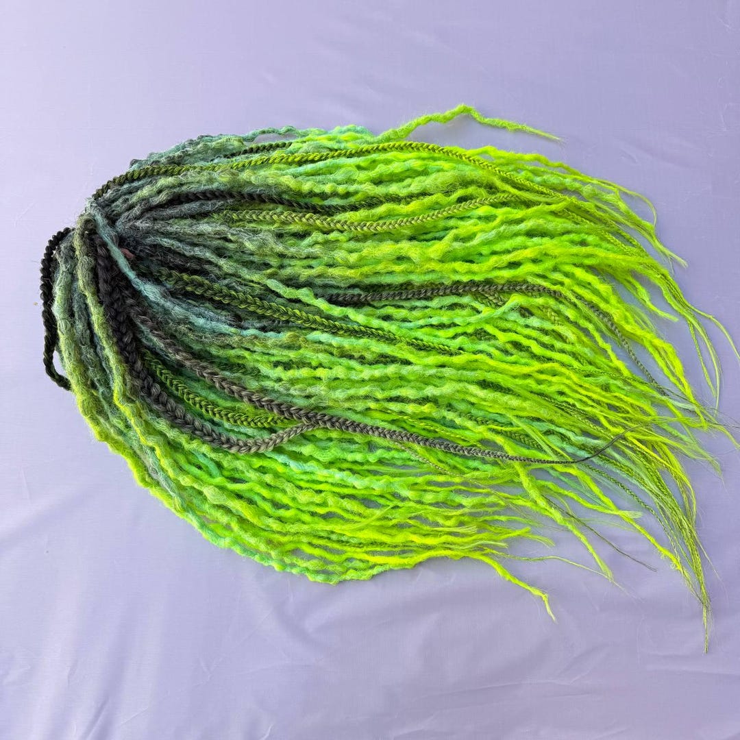Textured Synthetic Dreadlocks. Crochet Dreadlocks in Black, Light Green ...