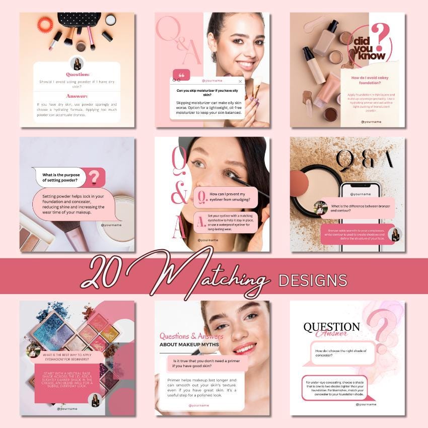 20 Editable Makeup Q&A Canva Templates | Social Media Beauty Question ...