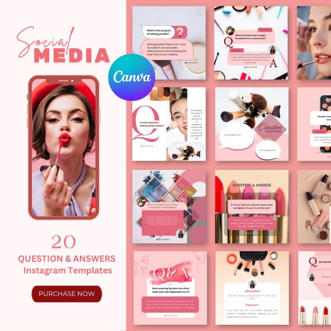20 Editable Makeup Q&A Canva Templates | Social Media Beauty Question ...