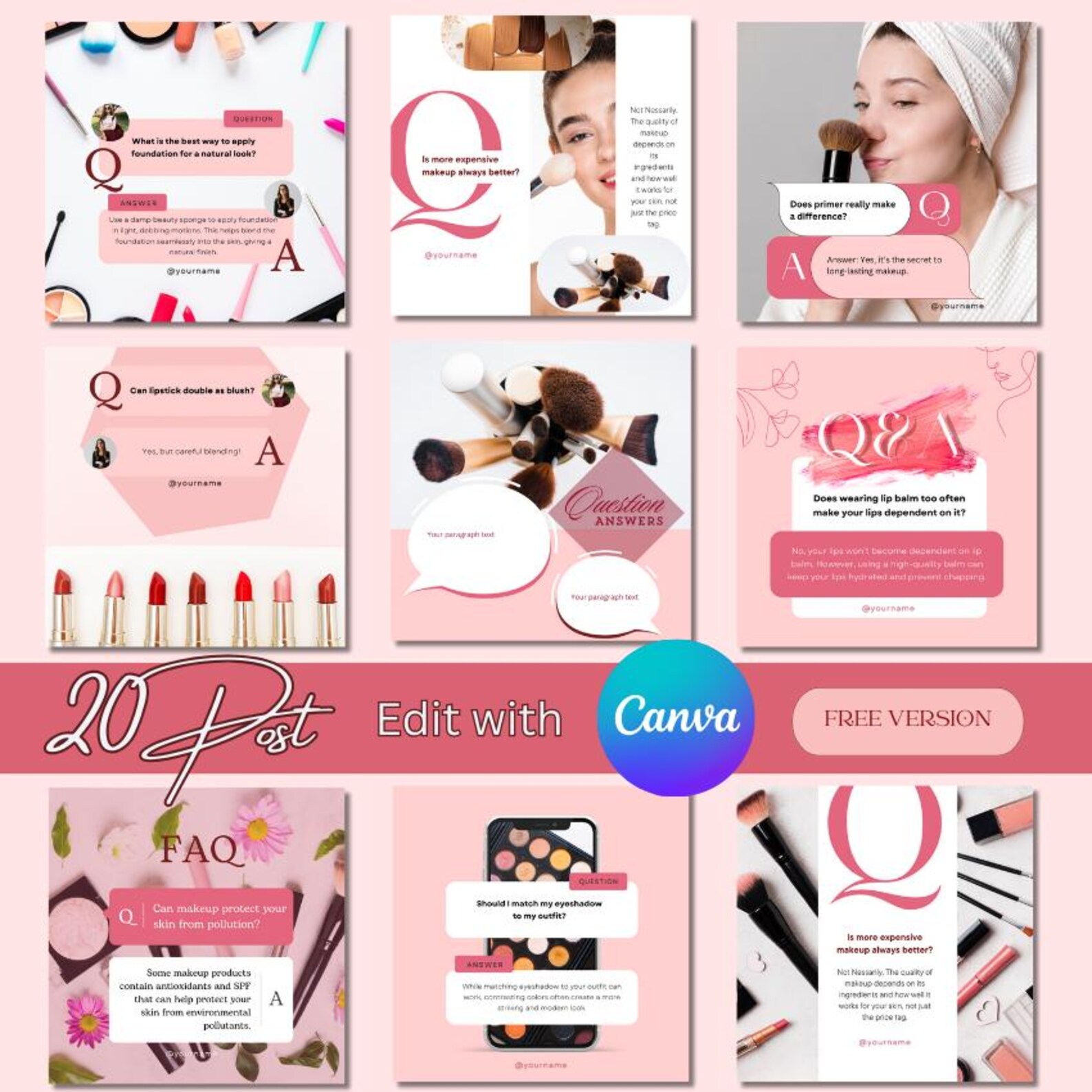 20 Editable Makeup Q&A Canva Templates | Social Media Beauty Question ...
