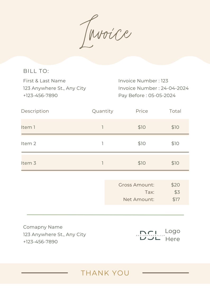 Editable Invoice Templates - Etsy