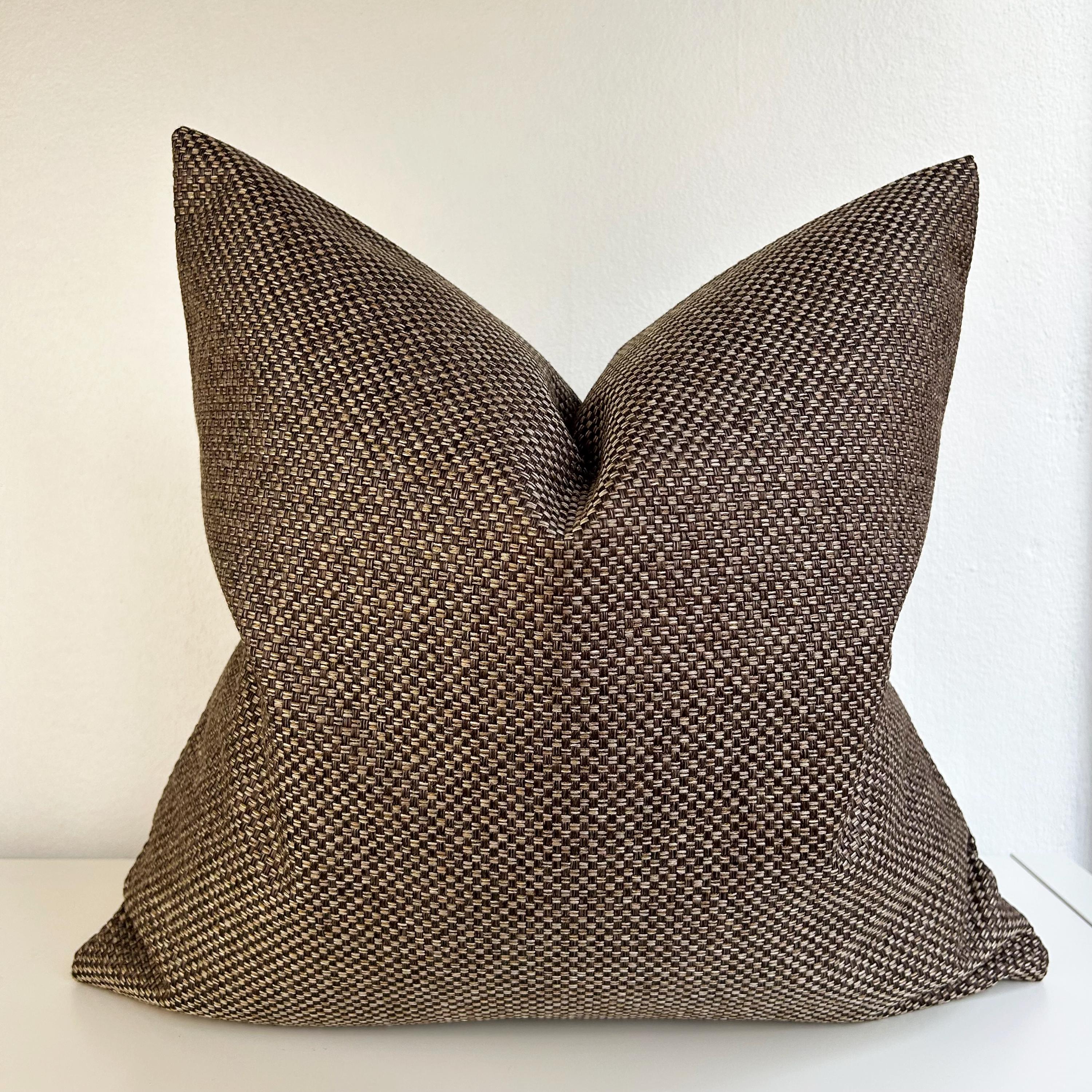 Chocolate Brown and Light Brown Linen Pillow Cover, Basketweave Woven ...