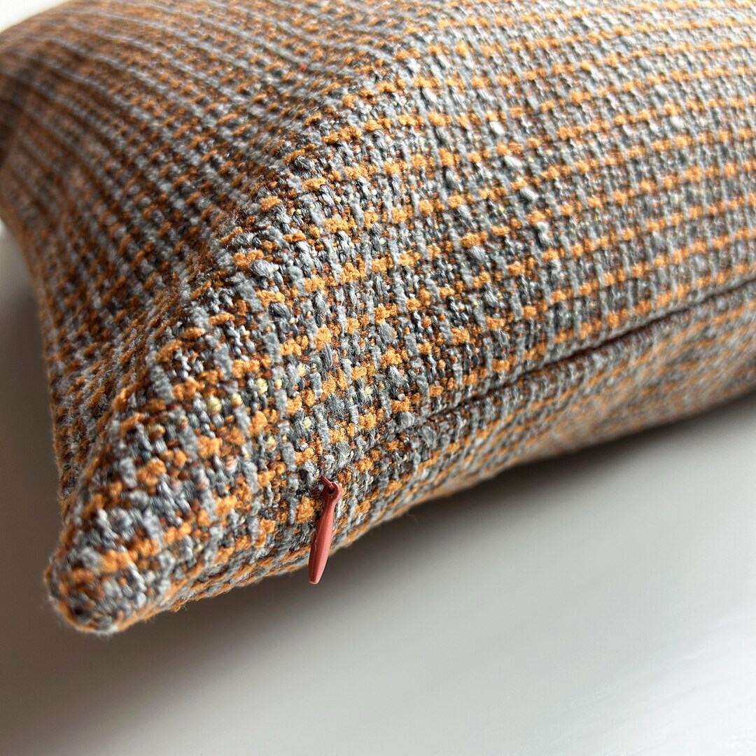 Decorative Rust Grey Tweed Pillow Cover, Wool Cushion for Couch, Lumbar ...