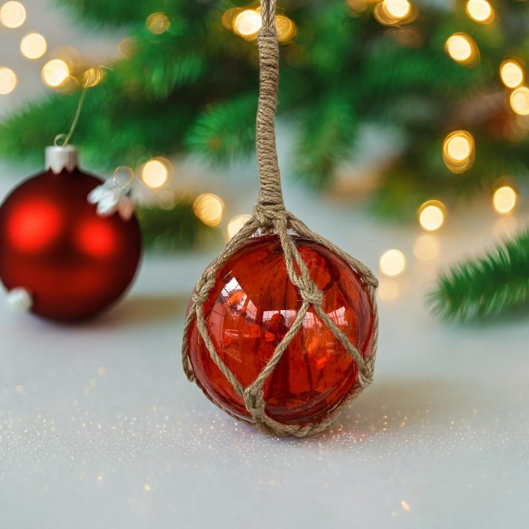 Medium 5 Glass Fishing Floats Red Clear Nautical Fish Net Buoy ...