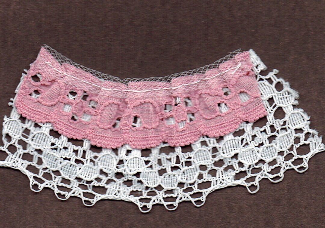 Double Gathered ruffled Lace Trim White With Dark Pink 15yd - Etsy