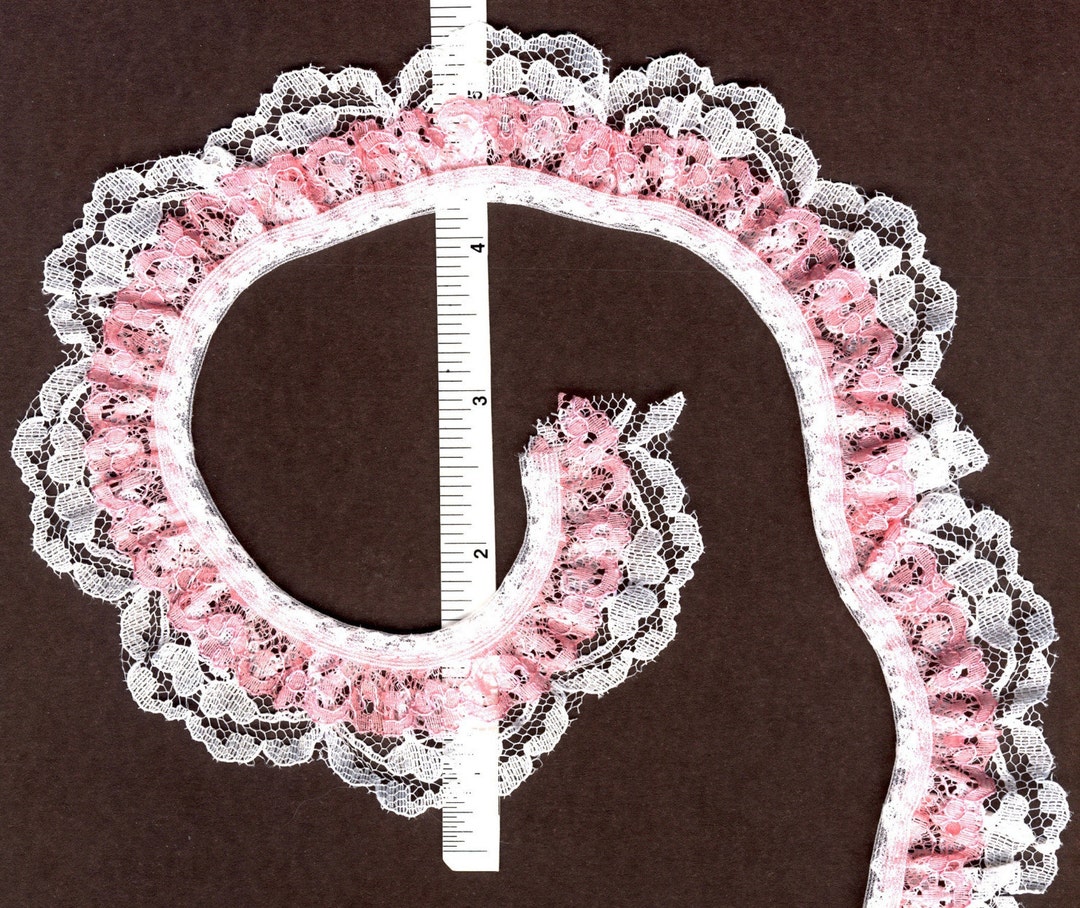 Double Gathered Lace Trim White and Pink 13 Yd XD129 - Etsy