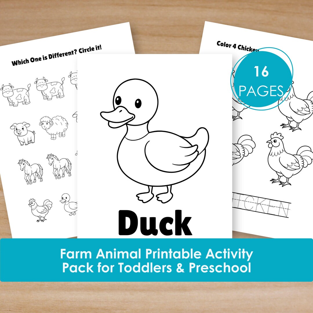 Farm Animal Activity Pack: Toddler Learning Worksheets (PDF Download ...